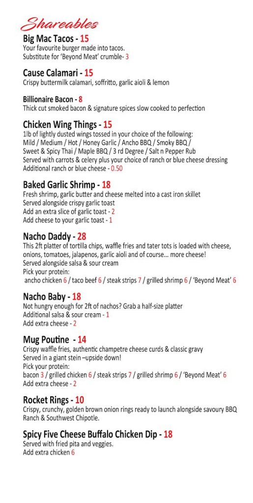 Dinner Menu — Cause & Effect Kitchen & Bar