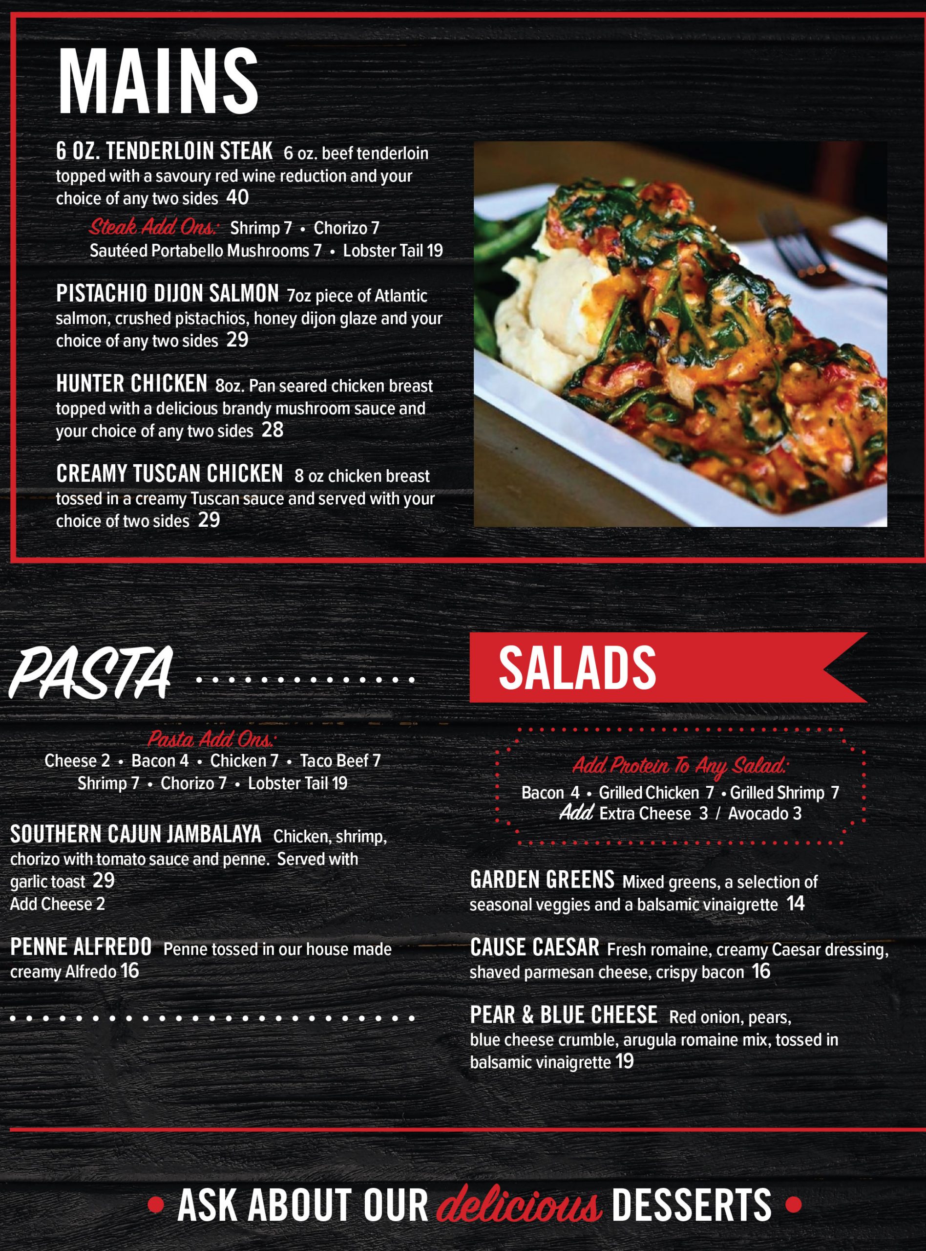 Dinner Menu — Cause & Effect Kitchen & Bar