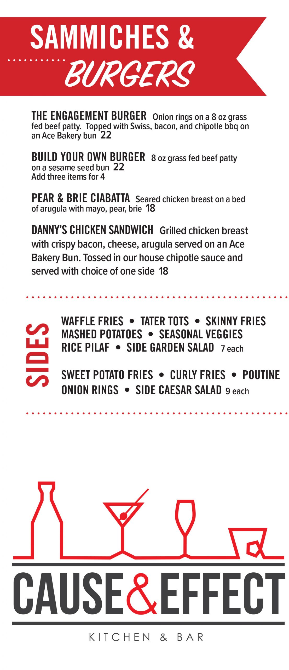 Dinner Menu — Cause & Effect Kitchen & Bar